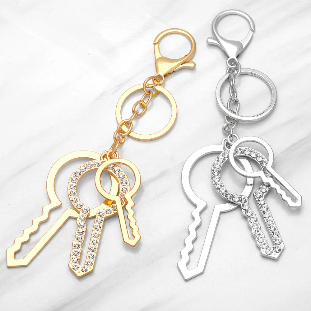 Flola Big Alloy Key Shape Keychain For Car Keys Paved Rhinestone Charms ...