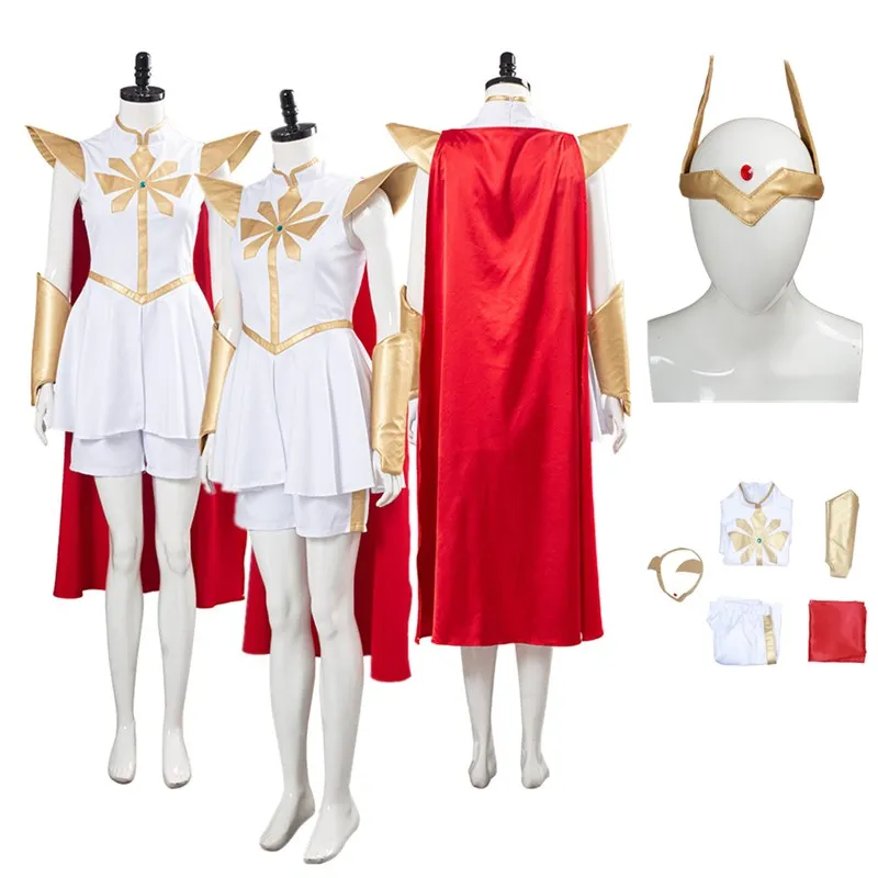 Adult Women Fantasy She-Ra Princess Cosplay Costume Dress Cloak Crown ...