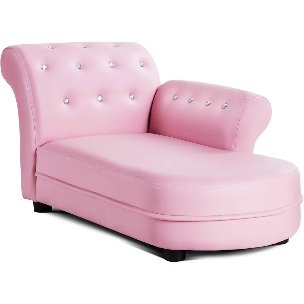 Kids Sofa, Pink Toddler Couch Princess Sofa with PVC Leather and ...