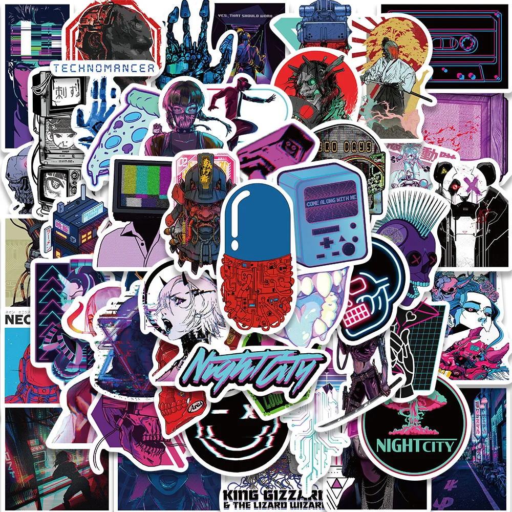 50PCS Y2K Harajuku Cyberpunk Toy Sticker Anime Cybernetic Cool Graffiti ...