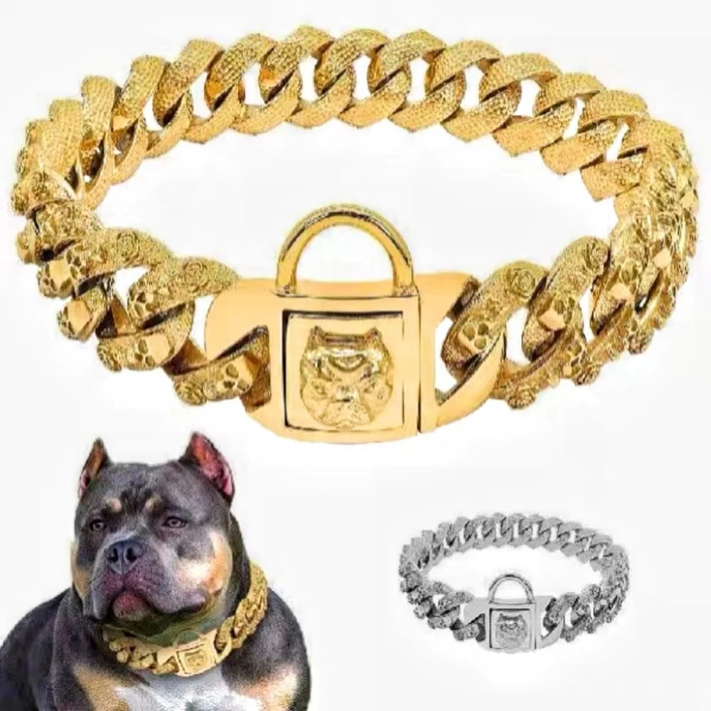 Bully-Dog-Collar-25mm-Stainless-Steel-Gold-Chain-Large-Dog-Pitbull ...