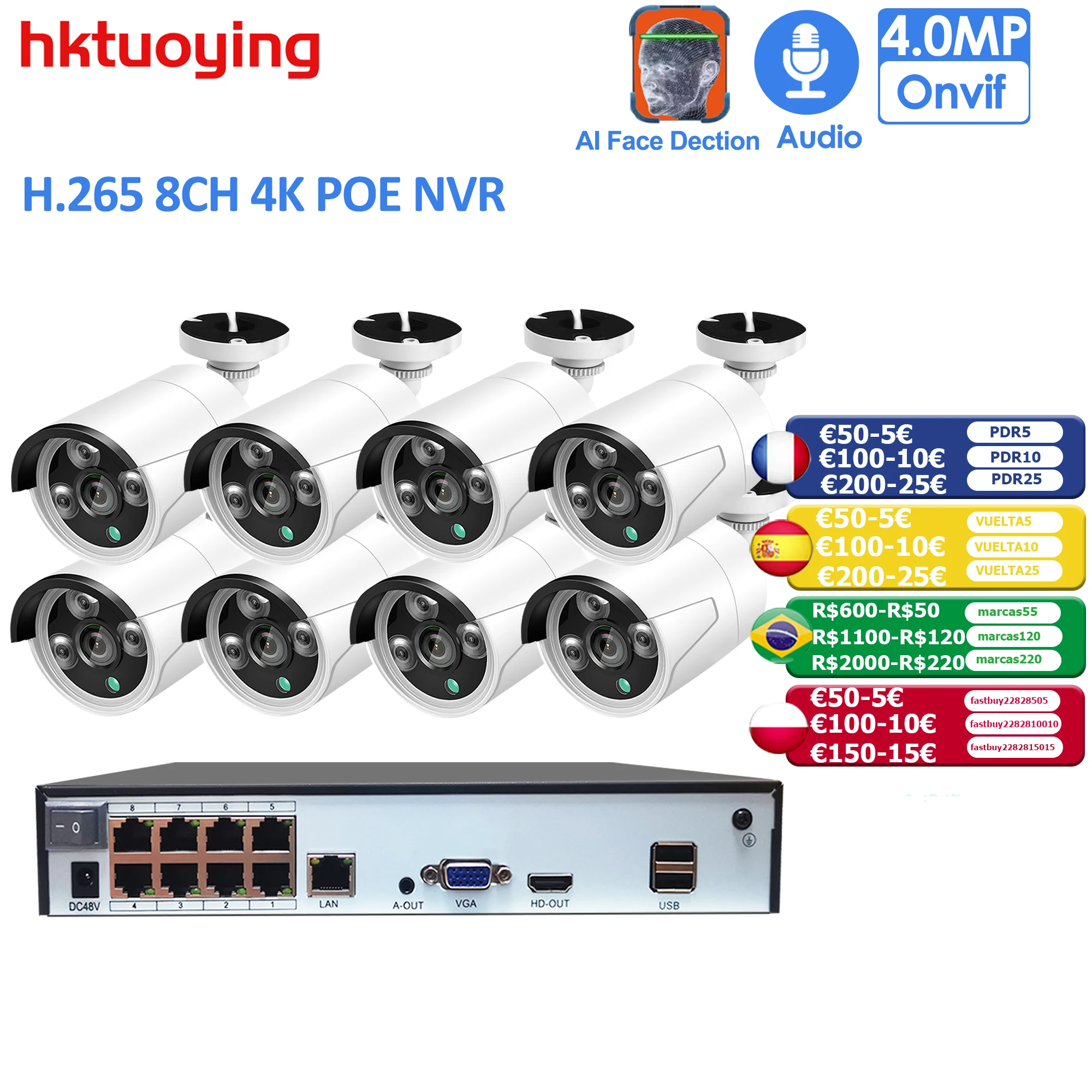 H.265+ 8CH 4MP PoE NVR Kit CCTV System Audio IP Camera P2P IR IP66 ...