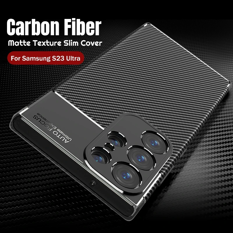 Samung S 23 Ultra Case Carbon Fiber Matte Shockproof TPU Cover For Samsung Galaxy S23 Ultra Plus ...