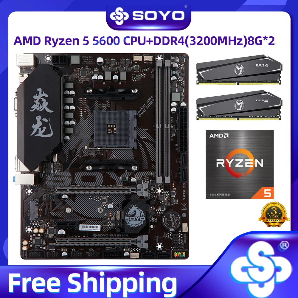 Soyo completa novo dragão b550m com amd ryzen 5 5600 cpu placa mãe ...