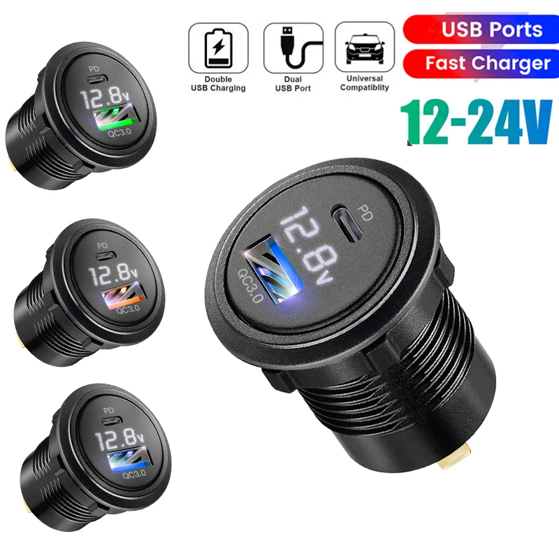 12v-automotive-usb-socket-with-voltmeter-usb-c-car-adapter-for-12V-24V ...