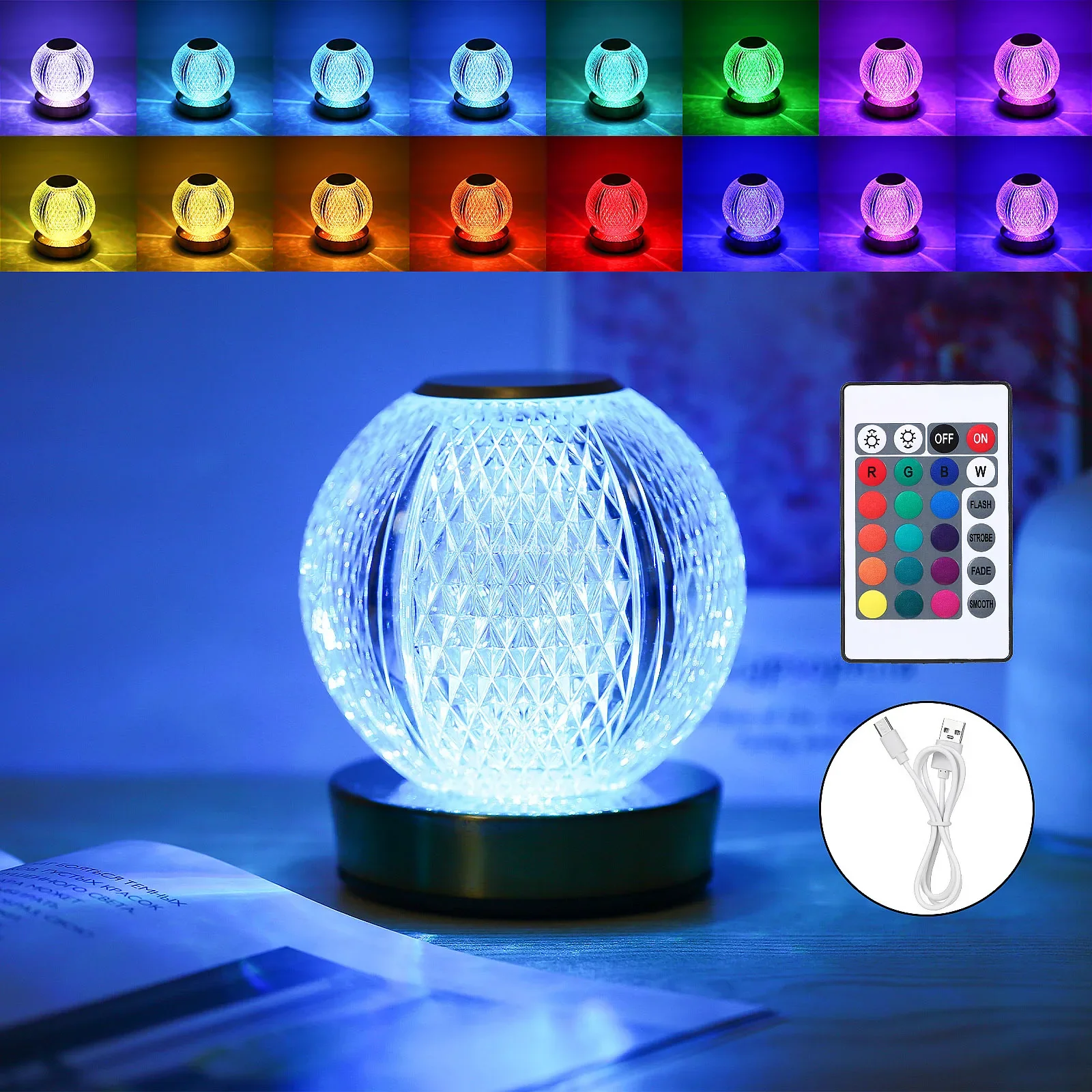 Creative-Acrylic-Spherical-Table-Lamp-Bedroom-Bedside-Dimmable-Night ...