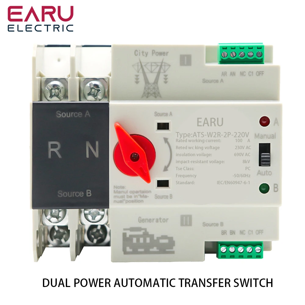 Din-Rail-2P-ATS-Dual-Power-Automatic-Transfer-Switch-Selector-Switches ...