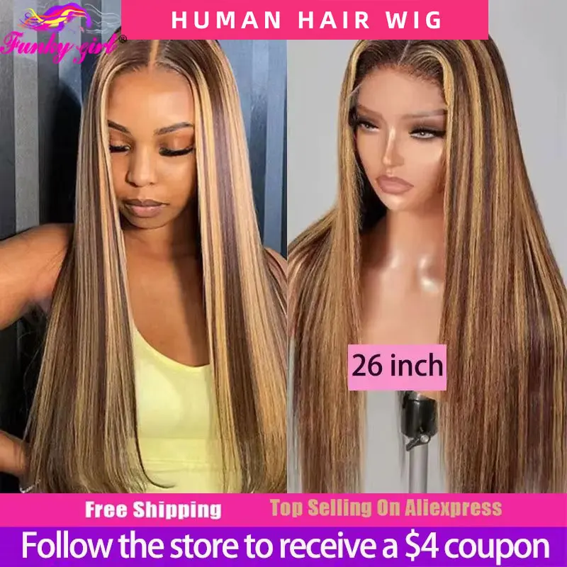 Highlight Brown Straight Lace Front Wig Human Hair Wigs For Women Lace ...