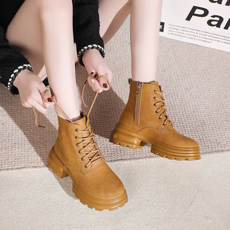 Botines-b-sicos-con-plataforma-para-mujer-botas-modernas-con-cordones ...