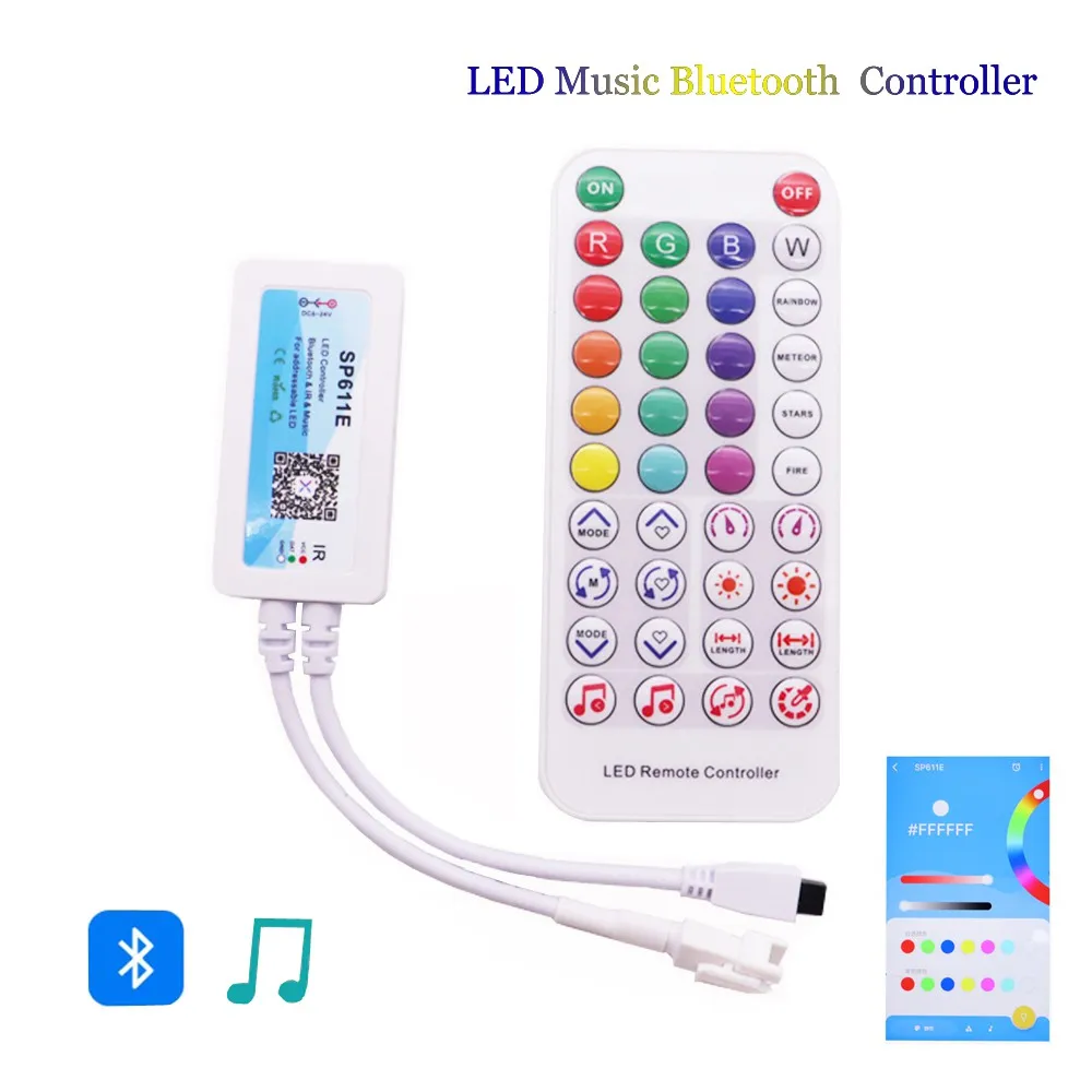DC-5V-24V-LED-Controller-SP611E-Bluetooth-Compatible-Music-App-IR-38 ...