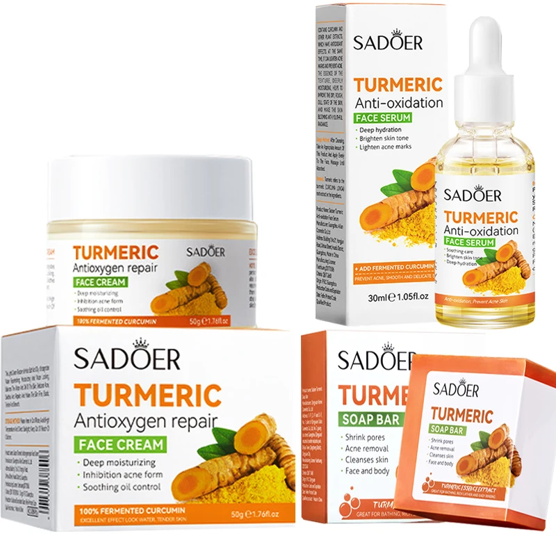Natural Handmade Turmeric Soap Face Cream Serum Skin Care Set Clean ...
