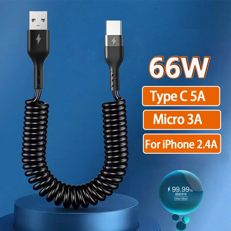 66W-5A-USB-Type-C-Data-Cable-3A-Micro-USB-Spring-Pull-Telescopic-Fast ...