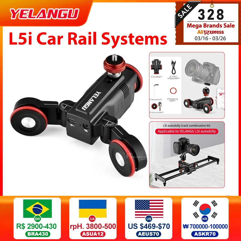 YELANGU L5i Car Rail Systems Camera Slider Dolly Time Lapse Electric ...