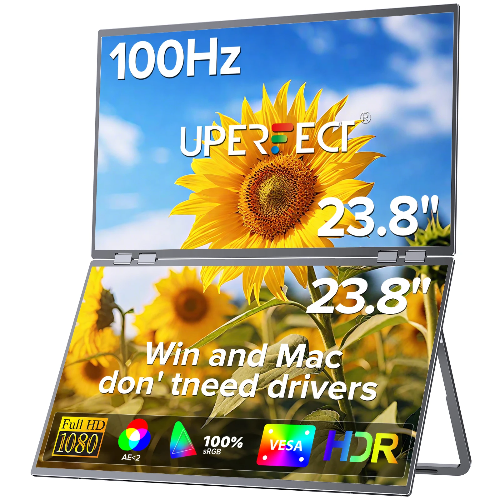 UPERFECT Delta 23.8" 100Hz Dual Monitor Portable Gaming Screen Laptop ...