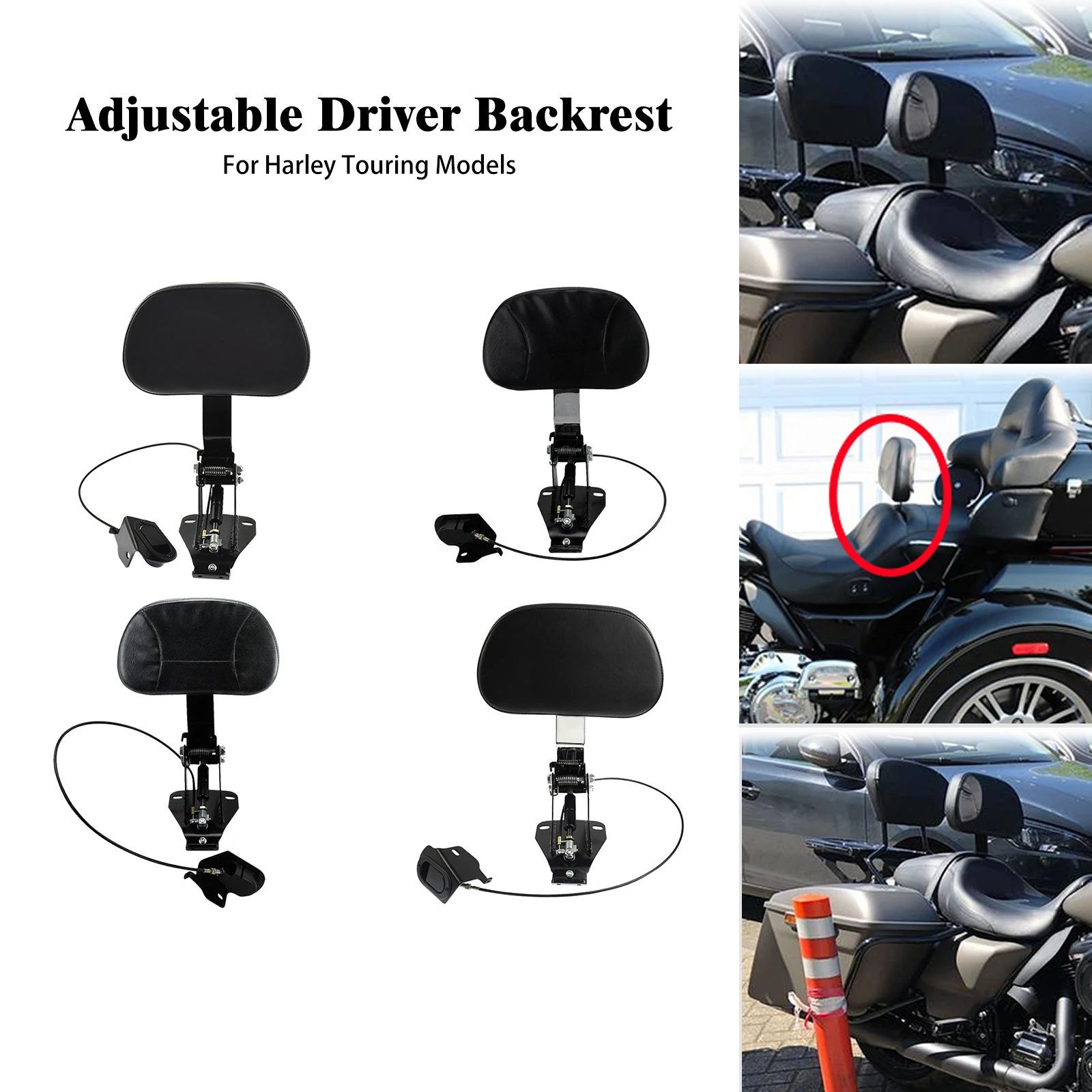Motorcycle-Driver-Seat-Backrest-Adjustable-Mounting-Kit-For-Harley ...