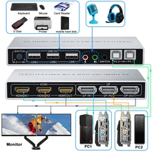 HDMI DisplayPort KVM Switch Dual Monitor 4K 60Hz 2x2 Mixed inputs DP ...