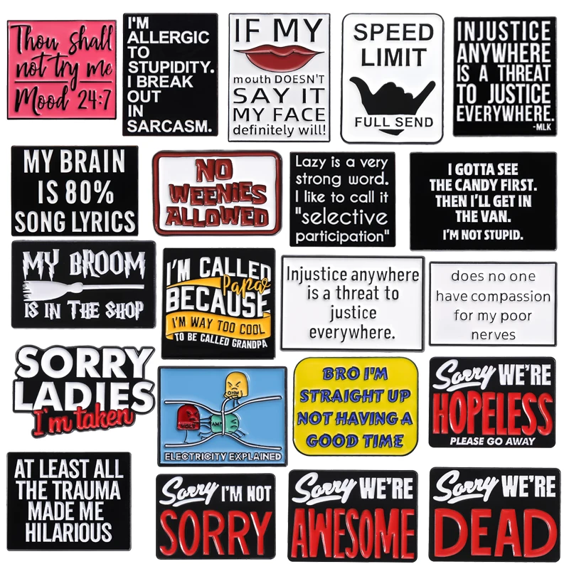 25-Types-Square-Personality-Enamel-Pins-Funny-Phrase-Proverb-Brooches ...