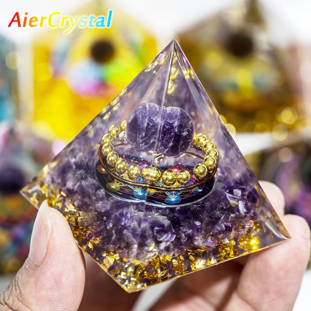 Natural Crystal Energy Generator Pyramid Peridot Amethyst Reiki Healing ...