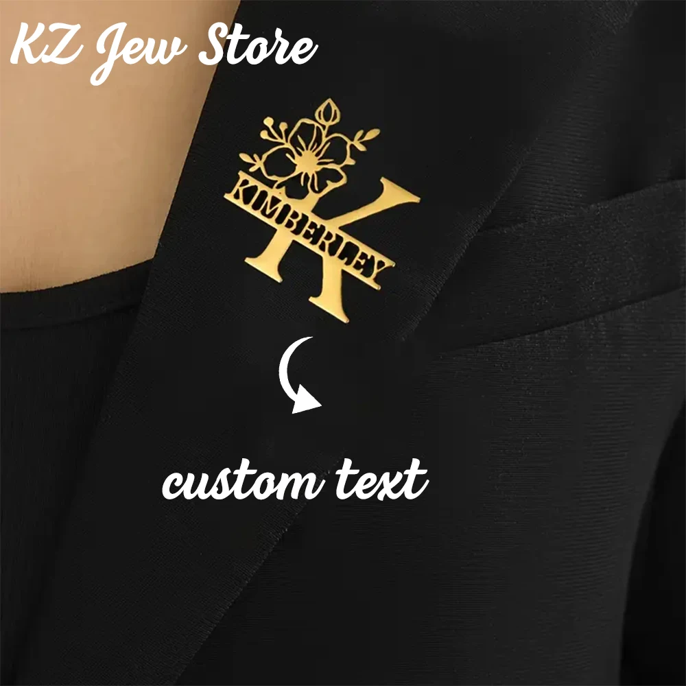 Custom Floral Stainless Steel Name Brooch For Women Men Wedding ...