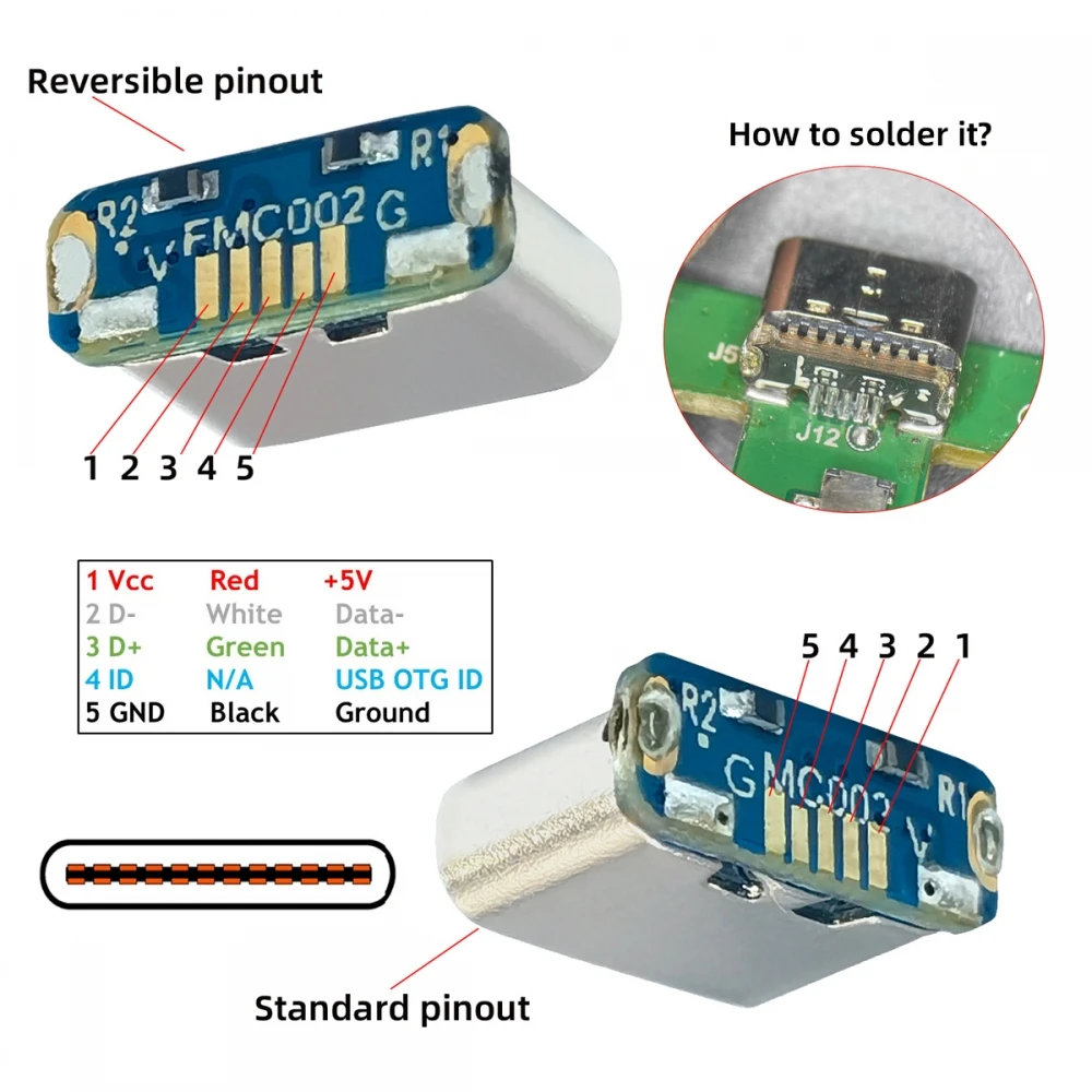 10Pcs USB Connector Type C Female Jack 5Pin SMD SMT Type-C Socket ...
