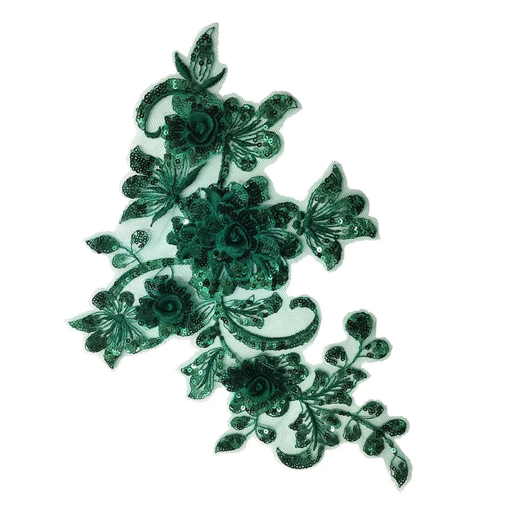 Green Sequin Embroidery Flower Patch Sew On Appliques Lace Fabric Trim ...