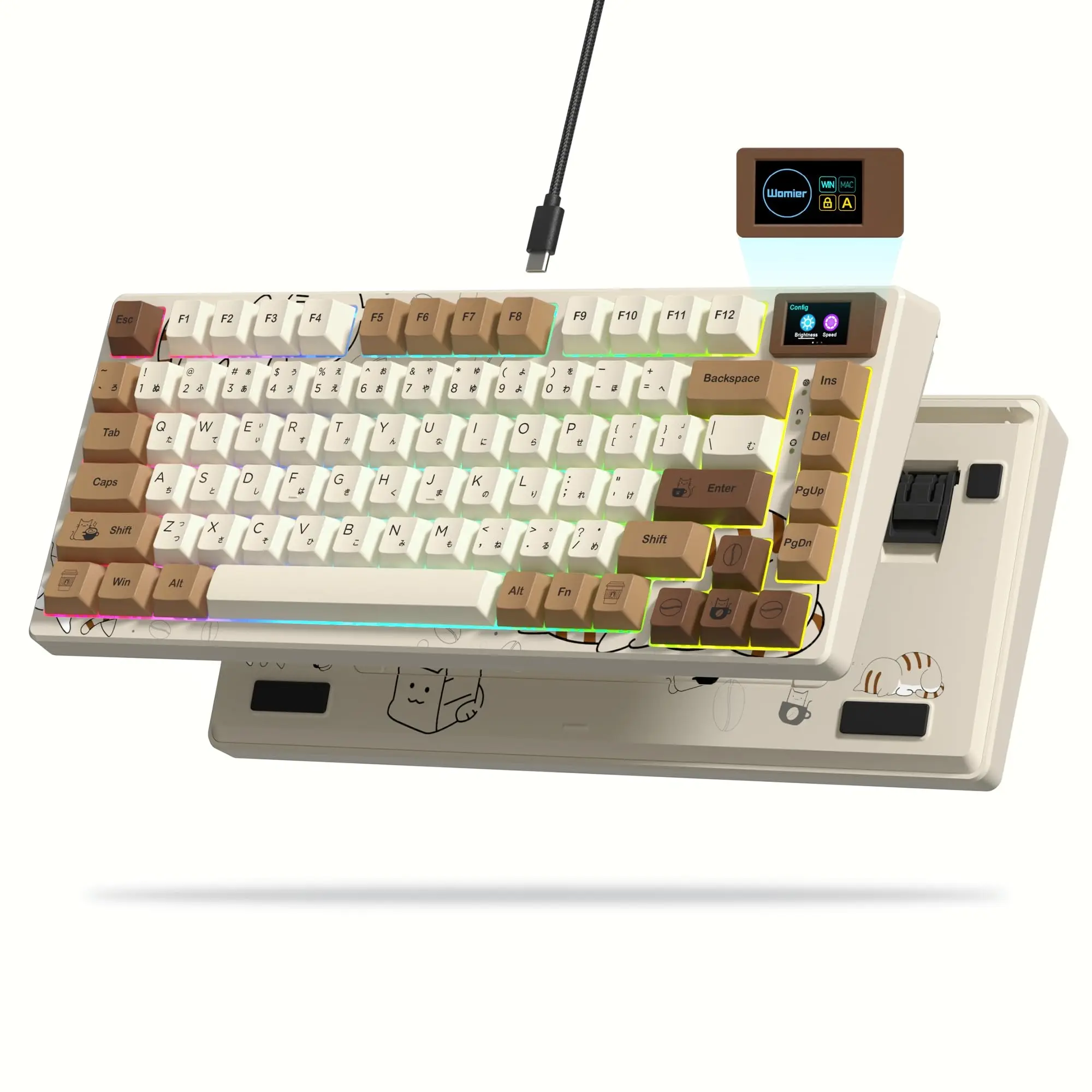Womier-S-K80-75-Coffee-Cat-Keyboard-with-OLED-Display-Mechanical-Gaming ...