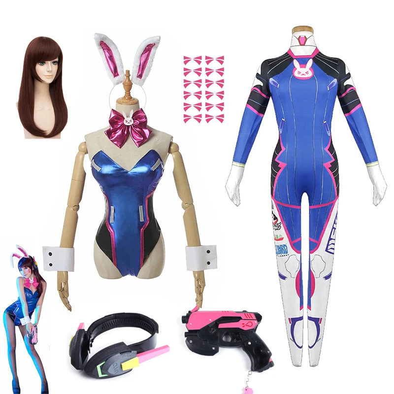 Dva-Jumpsuit-Game-Cosplay-Costumes-Bodysuit-Wig-Headphone-Gun-Woman-PU ...