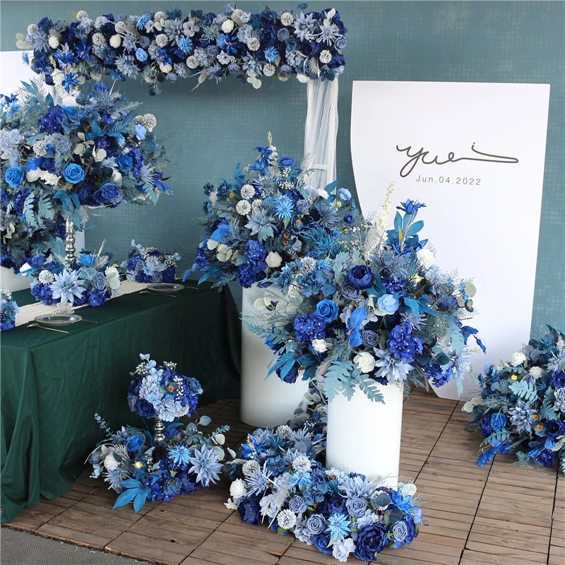 Wedding Party Decoration Blue Artificial Flowers Row Table Centerpiece ...