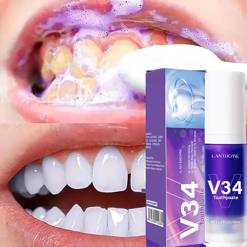 V34-Effective-Teeth-Whitening-Purple-Toothpaste-Professional-Dental ...