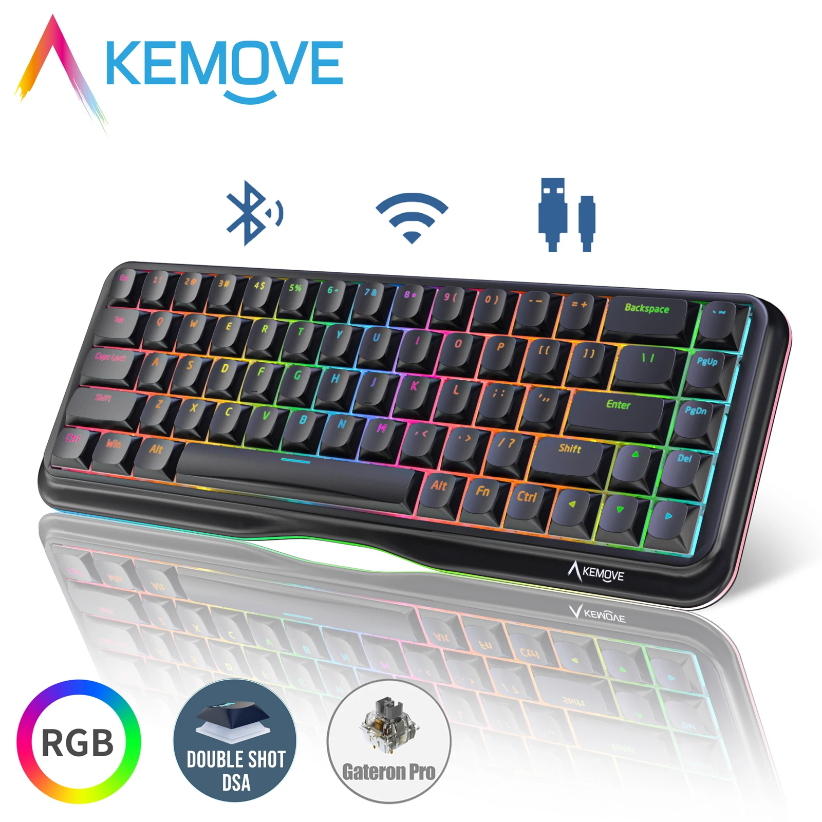Kemove k68 65% rgb triple mode teclado mecanico gamer bt5.0/2.4g/USB C 68 teclado sem fio ...