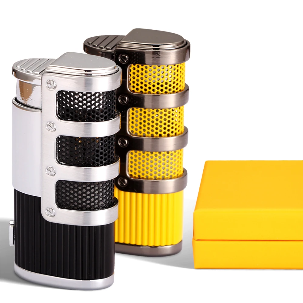 Metal-Cigar-Lighter-Windproof-Butane-Gas-3-Jet-Firepower-Cigar-Torch ...