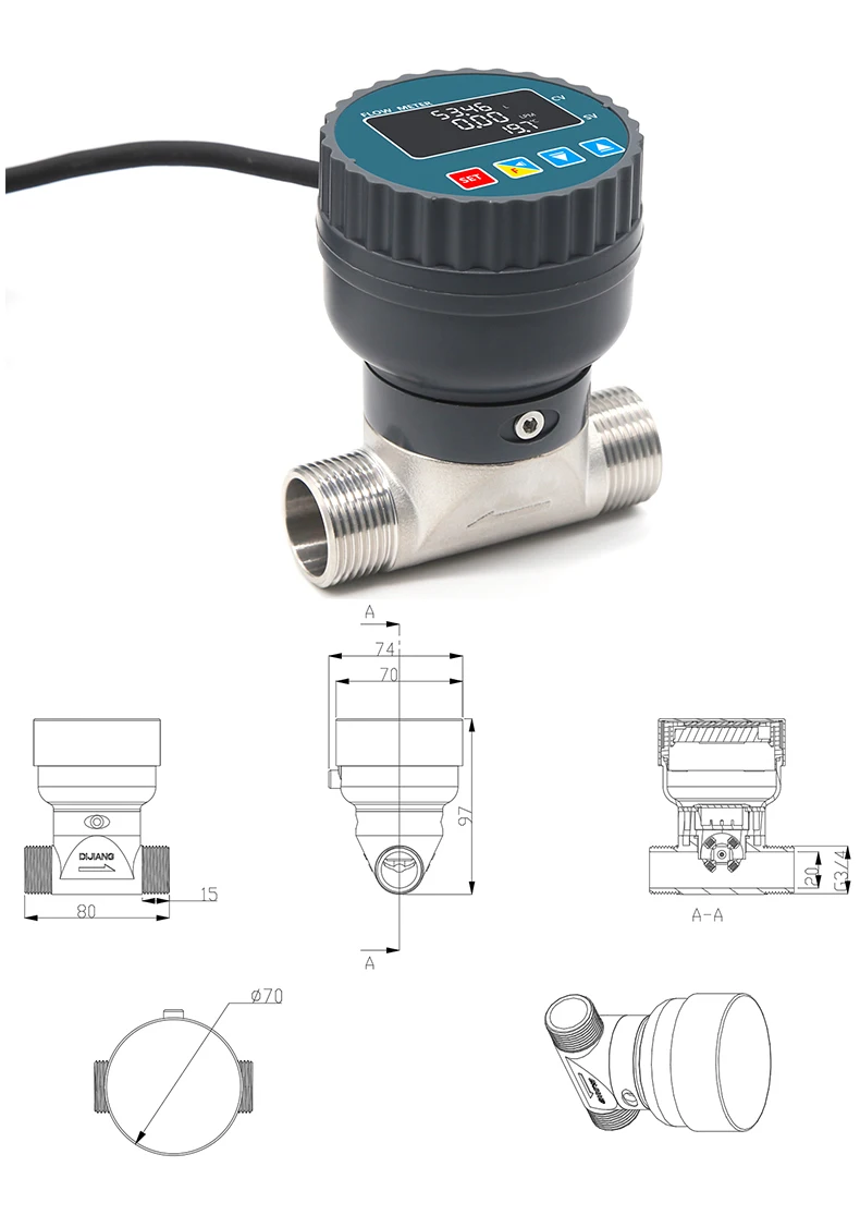 RS485 Electronic Digital Display Flowmeter Stainless Steel Male/Female Thread Smart LCD ...