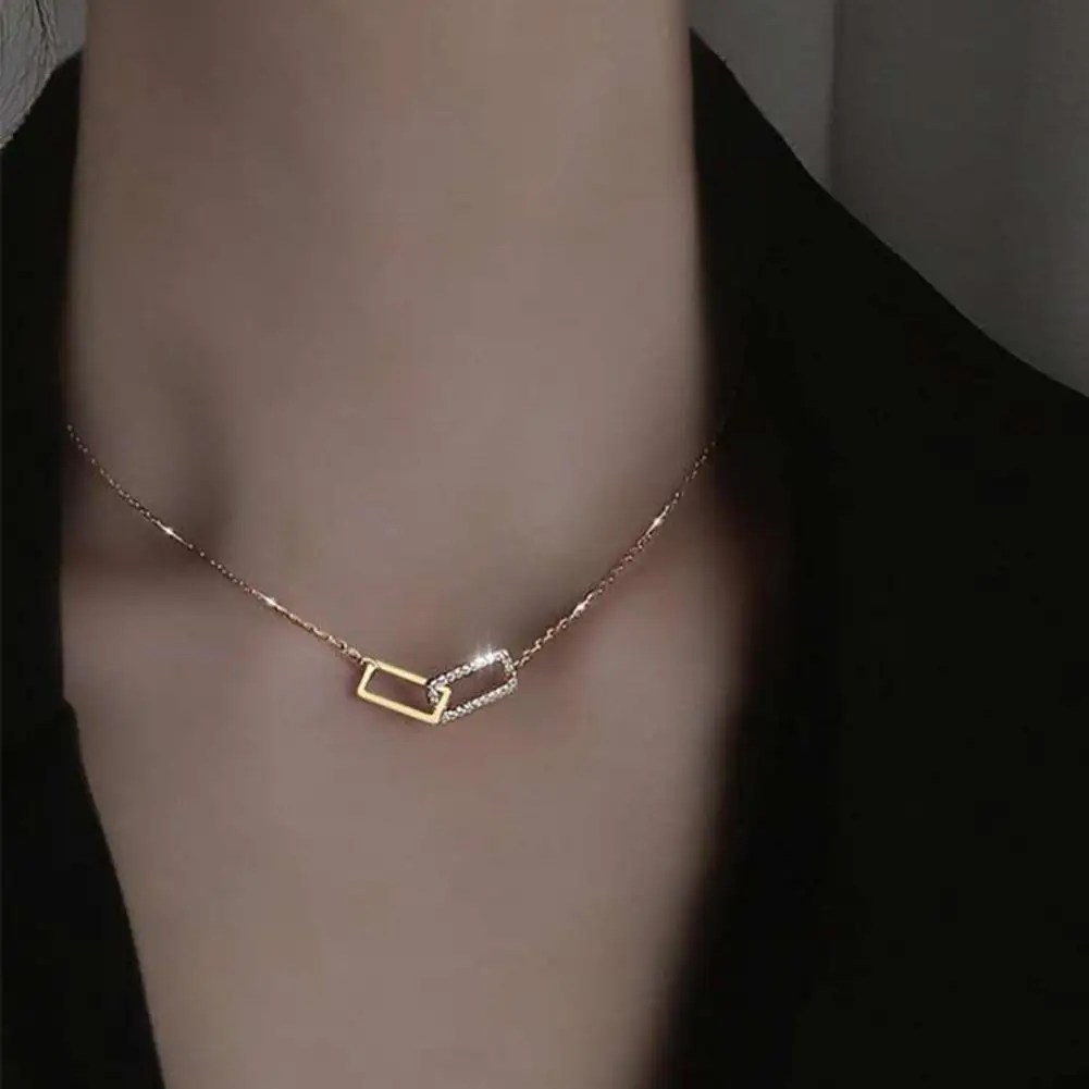 Lady-Neck-Chain-Stylish-Anti-rust-Pendant-Necklace-Women-Double-Square ...