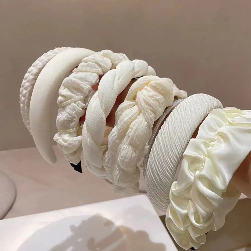 Girl-Women-Chic-Style-White-Headband-Ladies-Design-Lace-Pearl-Fold ...