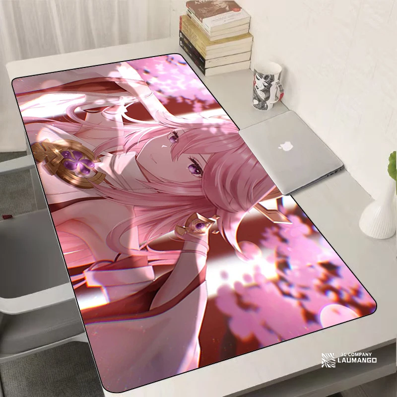 Yae Miko Mouse Pad Pc Gamer Desk Mat Genshin Impact Gaming Accessories ...