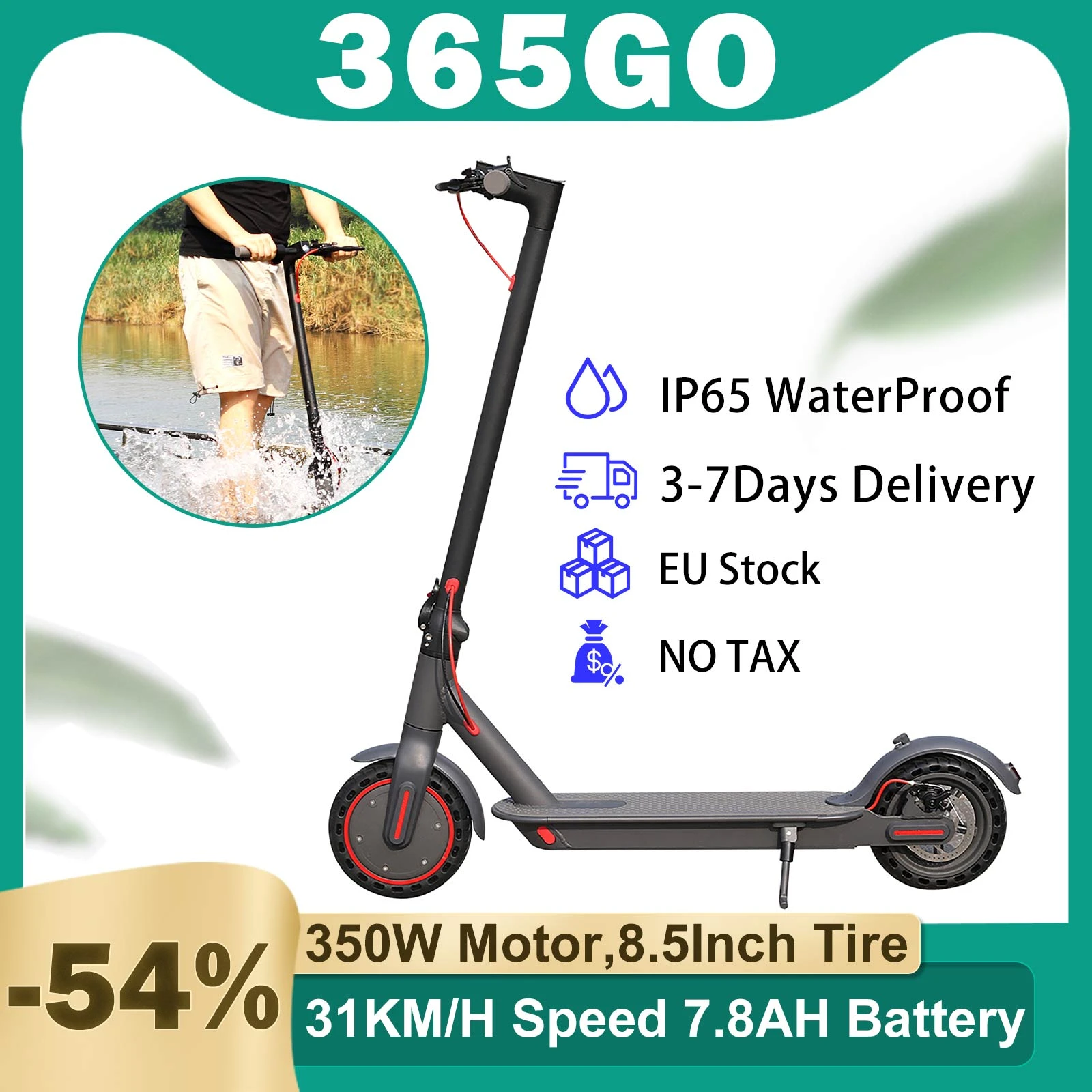 365GO 350W Electric Scooter 31KM/H 8.5 Inch Anti Slip Escooter for ...