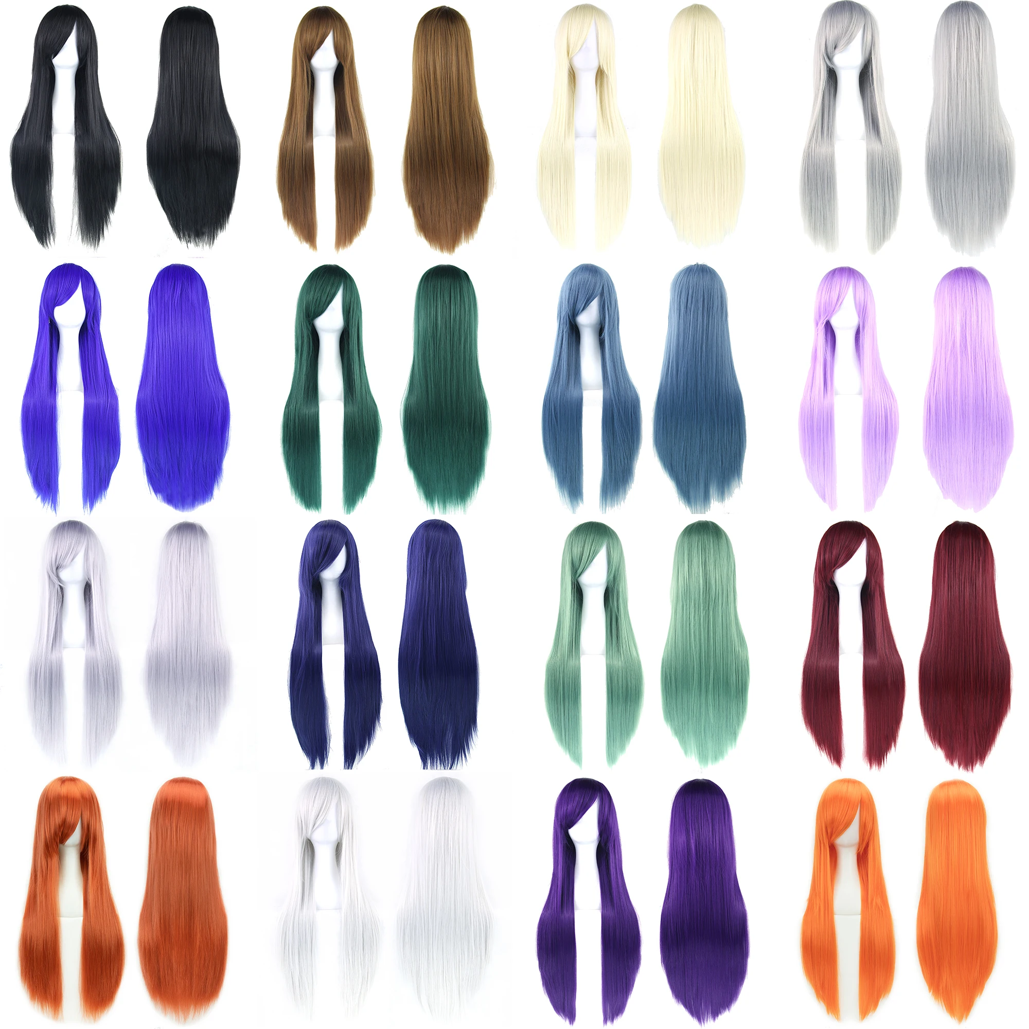 Soowee-80cm-Long-Synthetic-Hair-White-Purple-Cosplay-Wigs-Party-Black ...