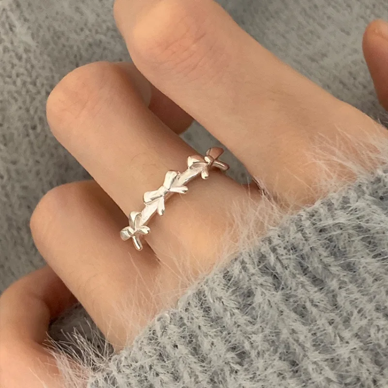VENTFILLE-925-Sterling-Silve-Bow-Knot-Ring-for-Women-Girl-Korean-Versatile-Minimalism-Adjustable ...