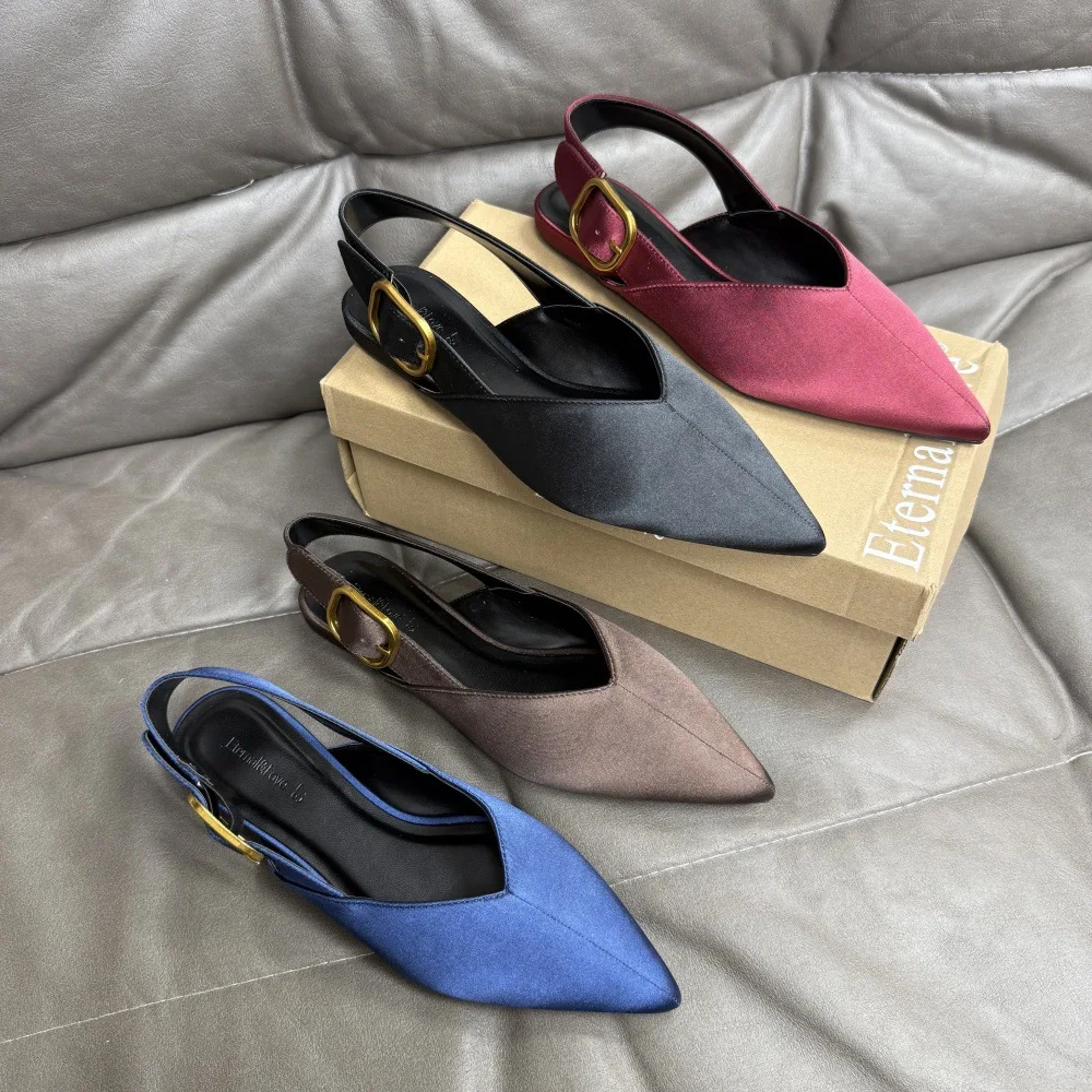 Elegant French Style Flat Bottom Slip-On Fairy Tale Satin Surface Shoes ...