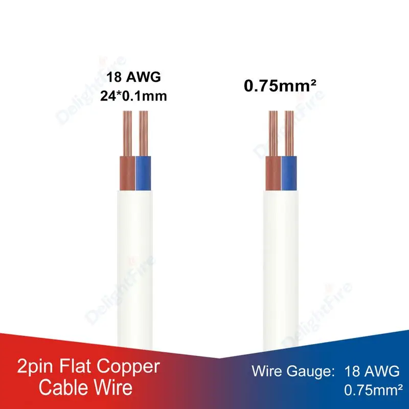 2pin-Flat-Hookup-Wire-Electrical-Extension-18AWG-Oxygen-Free-Copper ...