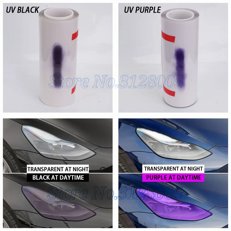 car-headlight-film-uv-ppf-tpu-Photochromic-protection-film-transparent-to-black-purple-change ...