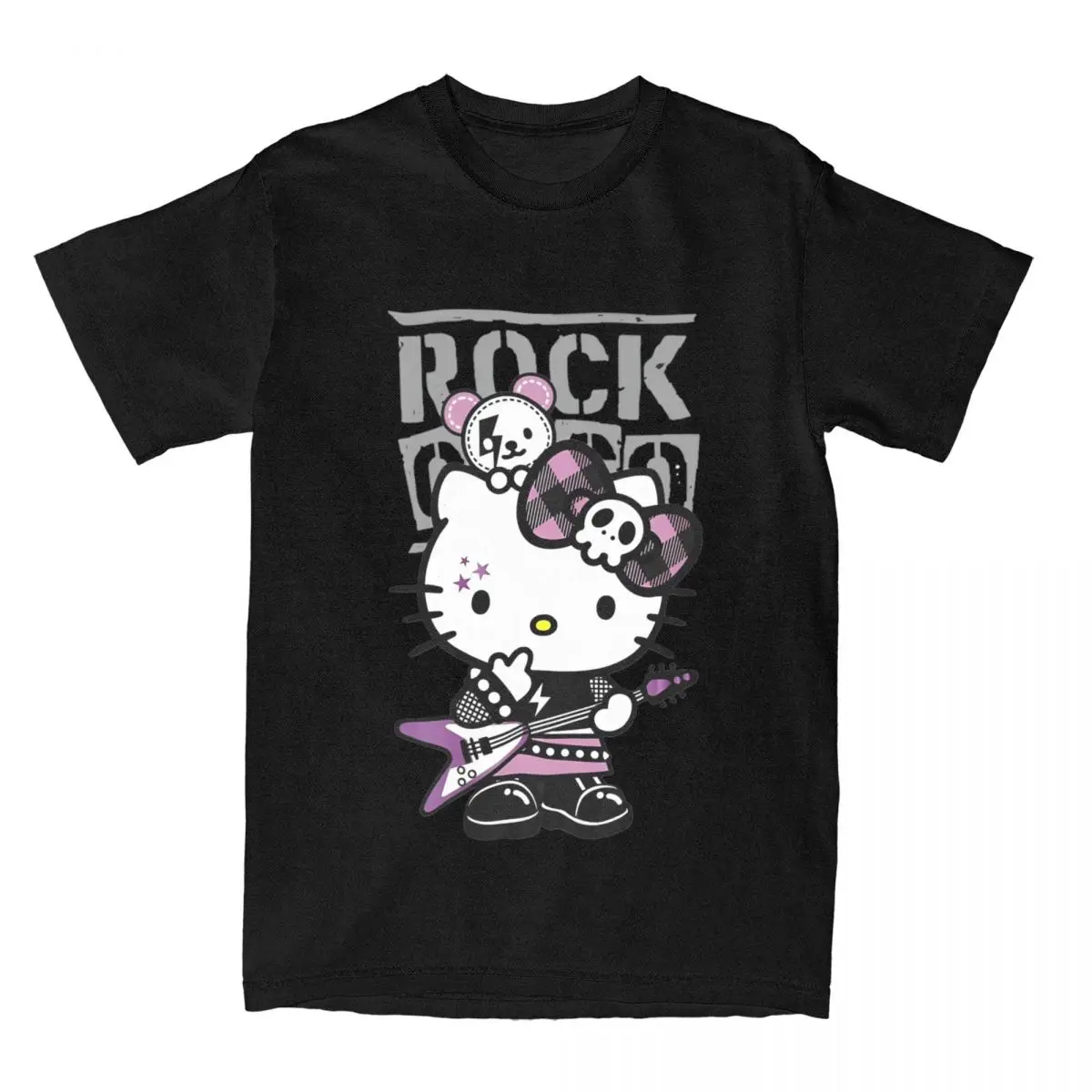 Men-s-Cartoon-Hello-Kitty-Rock-T-Shirts-Cute-Cat-Pure-Cotton-Tops ...