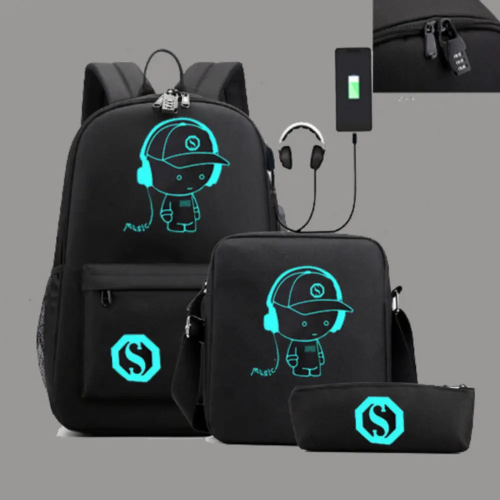3pcs-Luminous-Mucis-Boys-Backpacks-Travel-Backpack-Female-Male-School ...