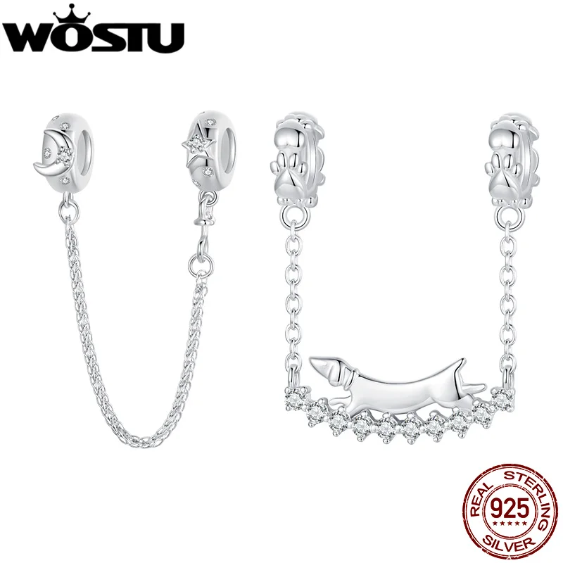 WOSTU 925 Sterling Silver Cute Pet Safty Chain Dachshund Dog Pendant ...