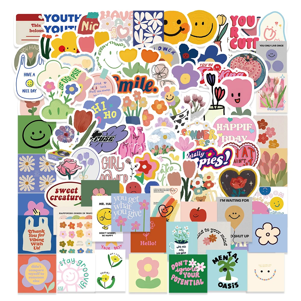 90PCS-Cute-Smile-Flower-Stickers-Cartoon-Motivational-Stickers-for ...