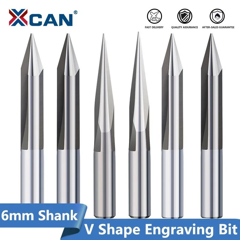 XCAN CNC Carving Bit 6mm Shank 15/20/25/30 Degrees V Shape End Mill CNC ...