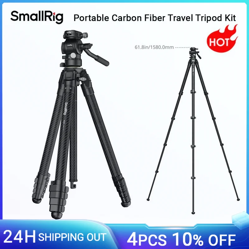 SmallRig Portable Carbon Fiber Travel Tripod Kit with Tripod Head Short ...