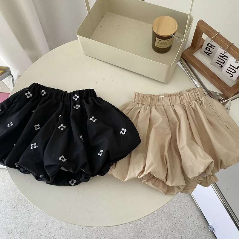 Summer-Girls-Pants-Floral-Puffy-Shorts-Solid-Color-Children-Cotton ...