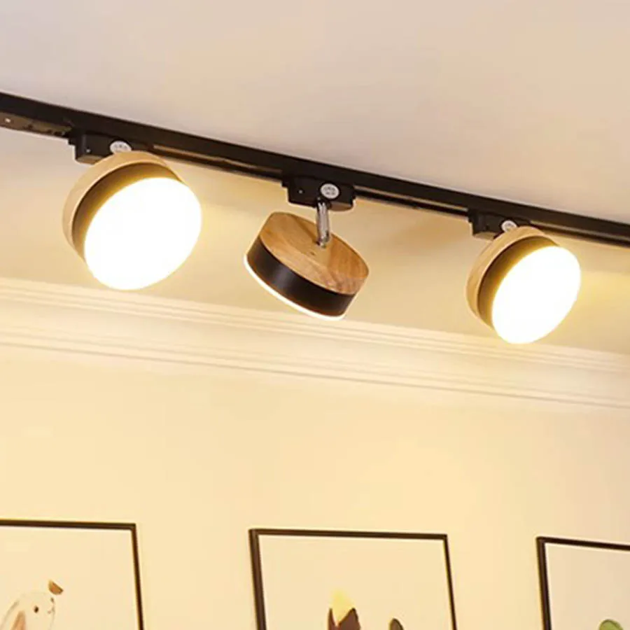 12W Nordic LED Track Light Wooden COB LED Ceiling Track Rail Spotlight ...