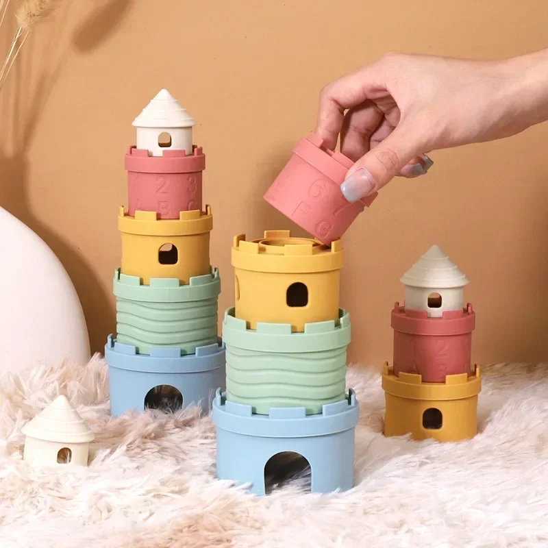 Baby-Cartoon-Silicone-Castle-Stack-Cup-Toys-Color-Digital-Cognitive ...